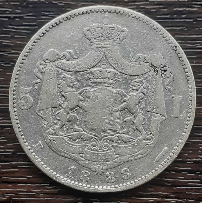 Moneda din argint Romania - 5 lei 1883, Carol I Rege al Romaniei ...