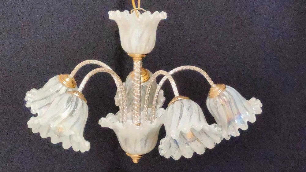 Lustra candelabru Art Deco, Hollywood Regency, sticlă Murano, vintage ...