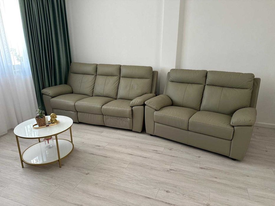 Set canapele și fotoliu recliner din piele – stare excelentă! Tunari • OLX.ro