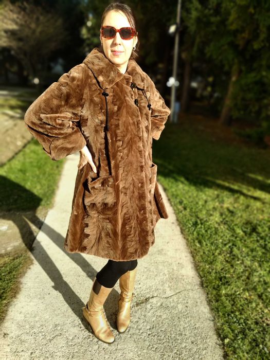 Haina de Blana Naturala de Nurca Tunsa caramel L-XL-Lunga NOUA (Nr 32 ...