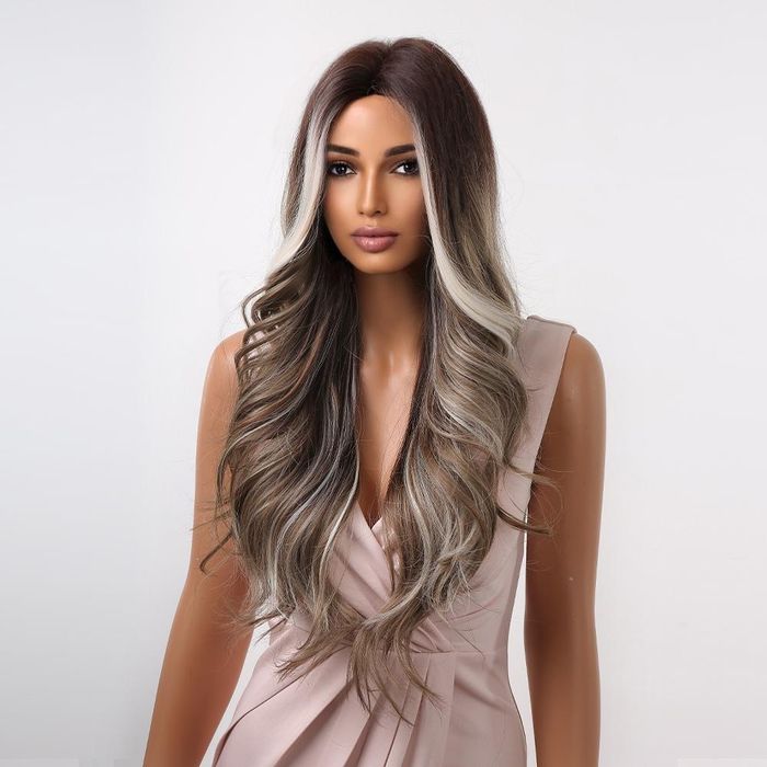 Peruca T66 creata ondulata satena castanie lunga breton Ombre suvite ...