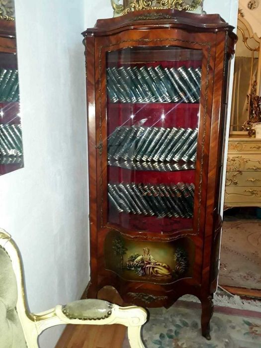 Vitrina baroc,vintage,Ludovic,pictata,intarsie/mobila antica Bucuresti ...