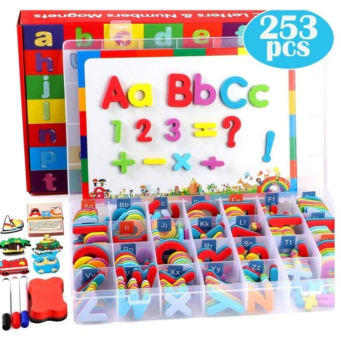 Set 253 piese cu litere alfabet si cifre magnetice, copii 3-7 ani ...