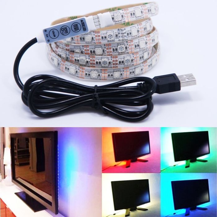 Banda LED RGB 1/2/3/4/5/10m cu telecomanda pt TV,monitor,birou-ambient ...