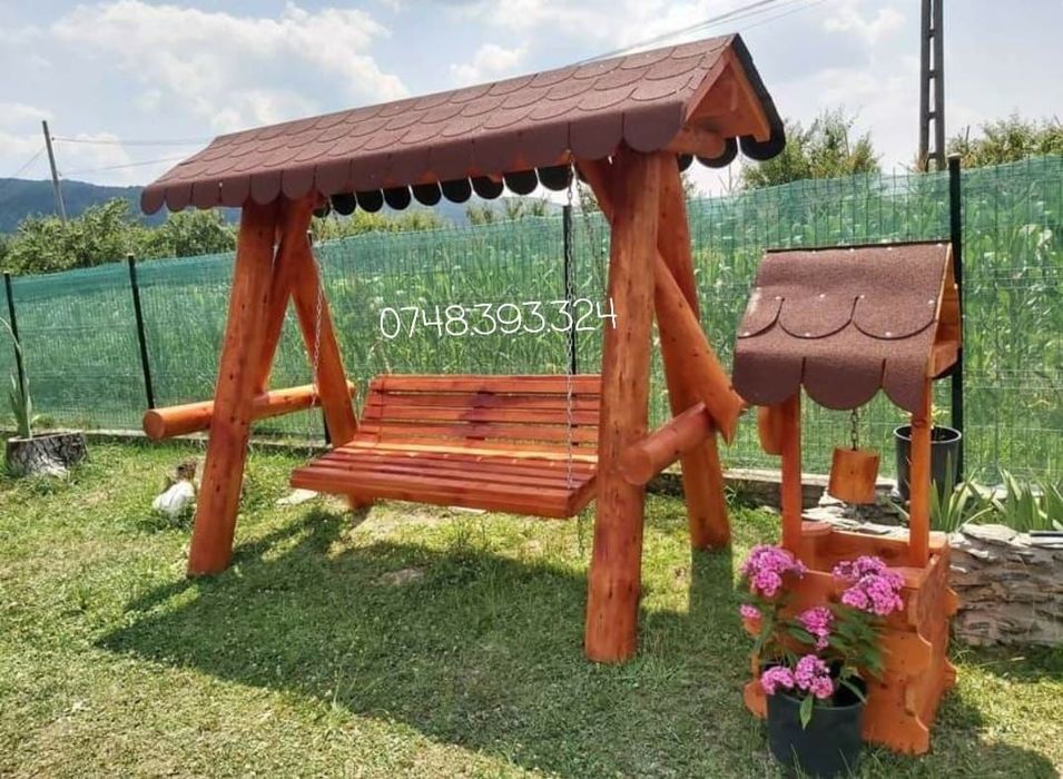 Balansoar leagan lemn rotund rustic 2 pui Dej • OLX.ro