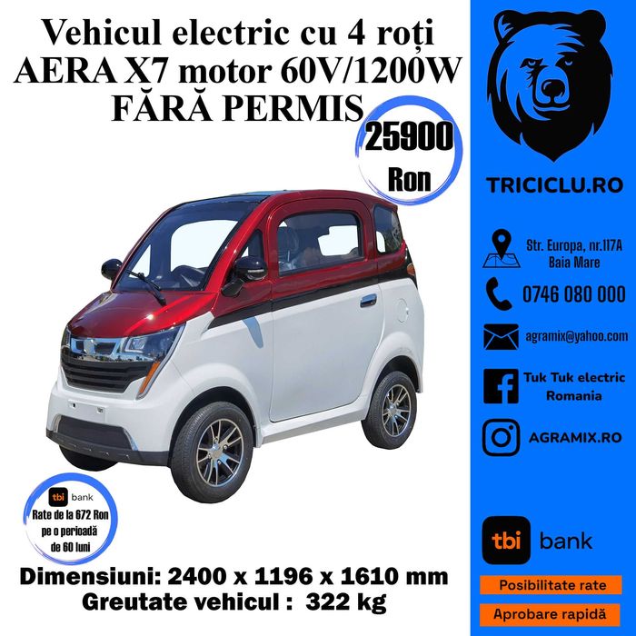 Aera4 X7 vehicul electric albastru visiniu-alb cu 4 roti fara permis ...