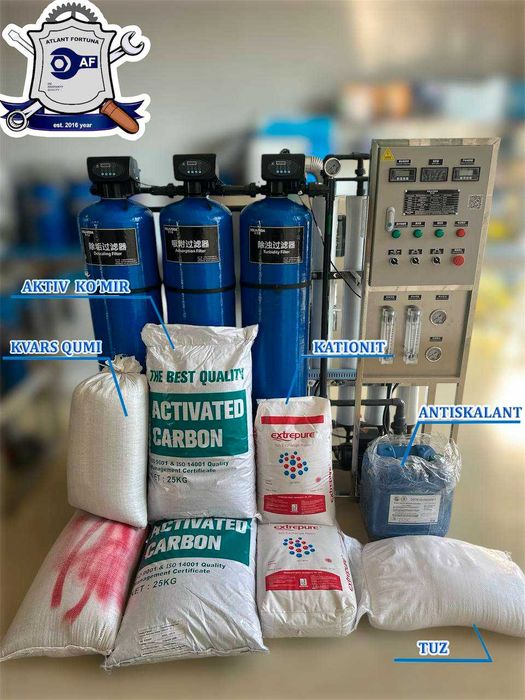 Kvars, кварцевый песок, фаол кўмир, активированный уголь, kationit: 90 ...