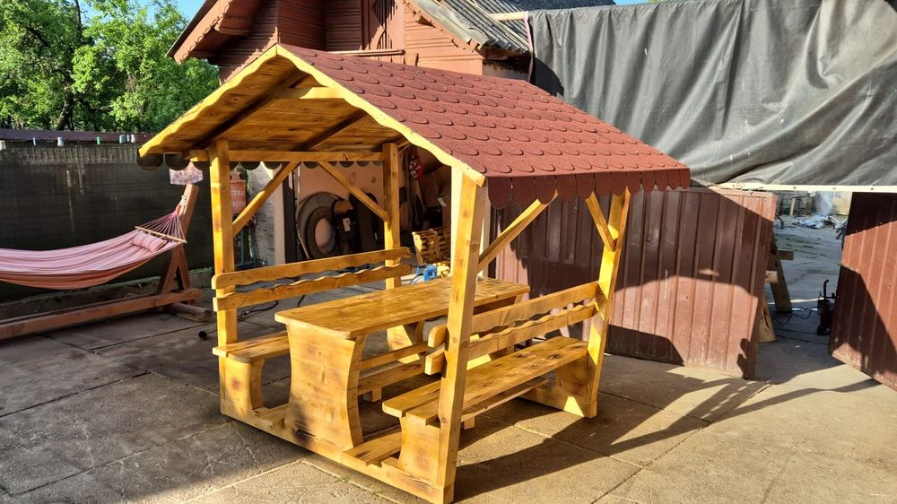 Foisor din lemn masiv pavilion rustic masa bănci l Pitesti • OLX.ro