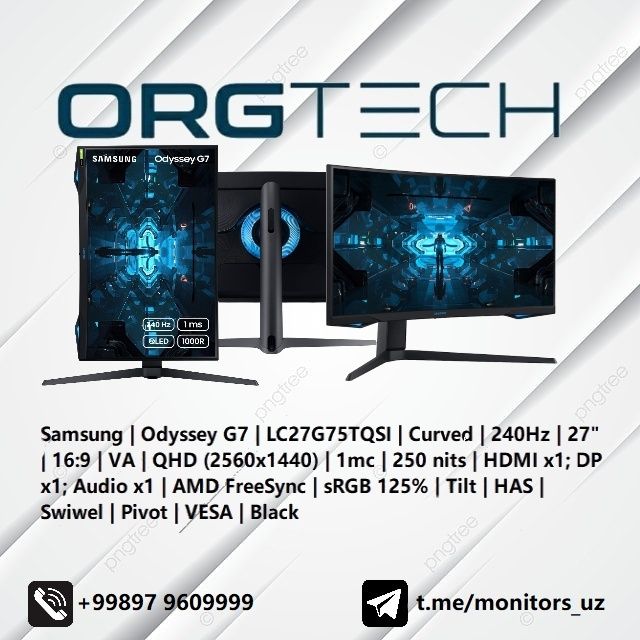 [NEW] Монитор Samsung Odyssey G7 27 240Hz: 600 у.е. - Мониторы Ташкент ...