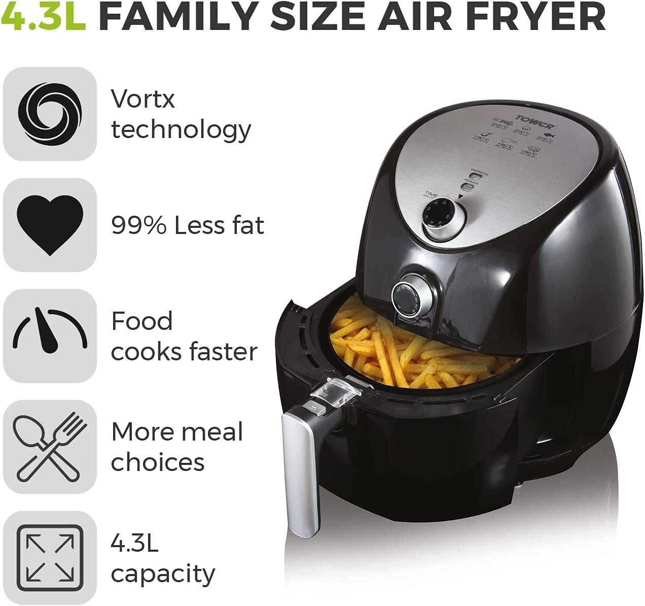 Еър фрайър Фритюрник с горещ въздух Tower T17021 Airfryer 1500w 4 5l