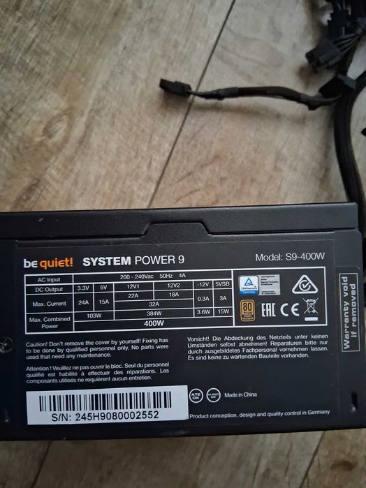Захранване Be Quiet System Power 9 S9-400W гр. Сливен Даме Груев • OLX.bg