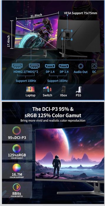 Minifire 34-Inch UWQHD Curved Gaming Monitor, 165 Hz Craiova • OLX.ro