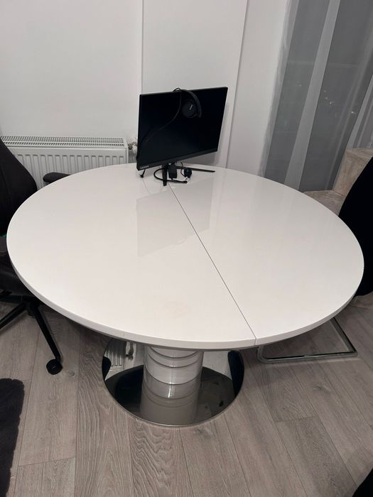 Masa Extensibila Ovala MDF Alb Lucios 120-160x120 cm Bucuresti Sectorul ...