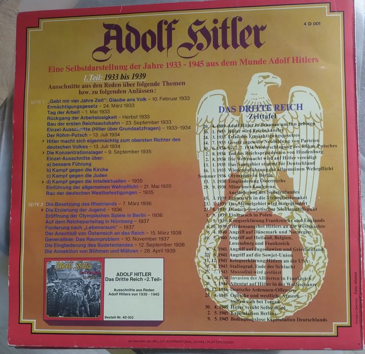 2 discuri vinyl document oficiale Adolf Hitler - Das dritte reich ...
