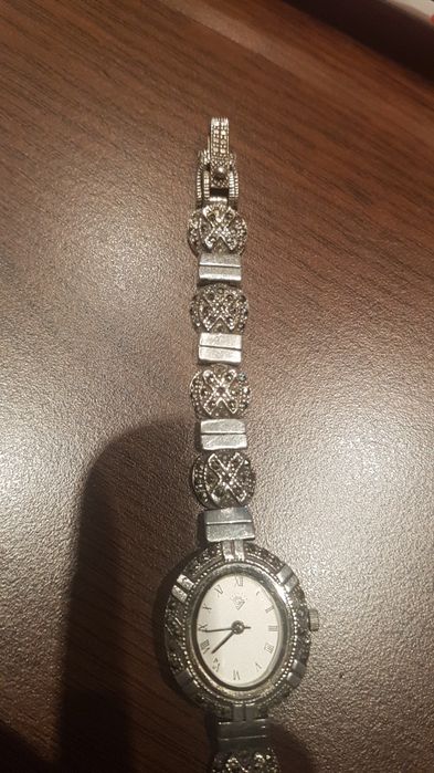 Ceas dama de argint 925,marcasite,masiv,mecanism Ronda elvetian ...