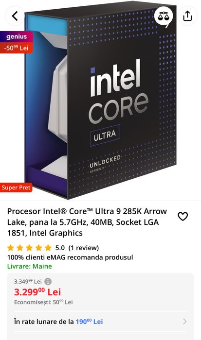 Procesor Intel Core Ultra 9 285K 3.7GHz Arrow Lake Socket 1851 BOX Constanta • OLX.ro