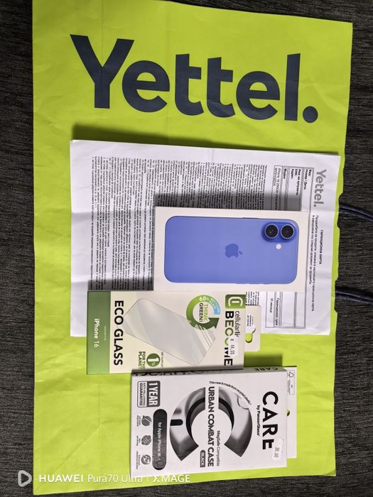 ЗАПЕЧАТАН 256 iPhone 16 Yettel Гаранция 2027 Ultramarine Blue Син гр ...