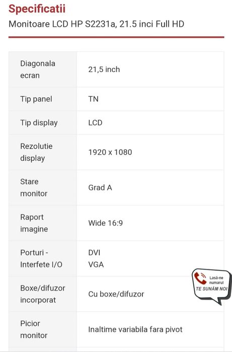 Monitor HP S2231a 21.5 inch Full HD Bucuresti Sectorul 2 • OLX.ro