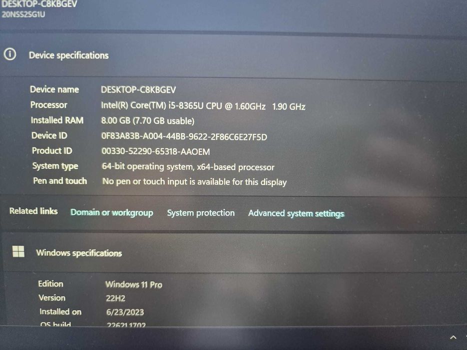 Lenovo Thinkpad L390, i5 8365U, 8GB RAM, 250 GB M2, FullHD, amprenta ...