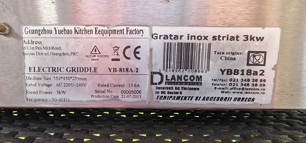 Gratar / grill electric inox la 220V 3KW, 55/45 cm, ideal HORECA Ovidiu ...