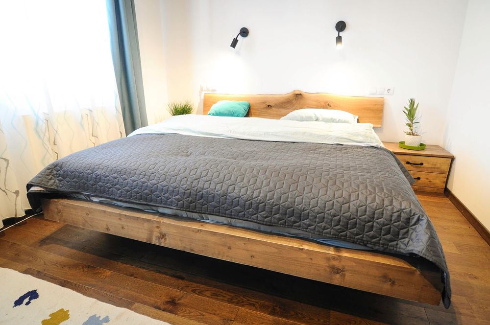 Pat din grinzi, lemn masiv, rustic, model Agnes Chirileu • OLX.ro