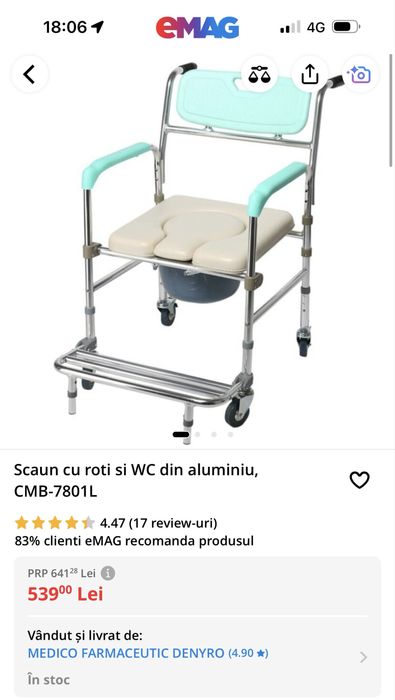 Scaun cu roti si WC din aluminiu Targu Secuiesc • OLX.ro