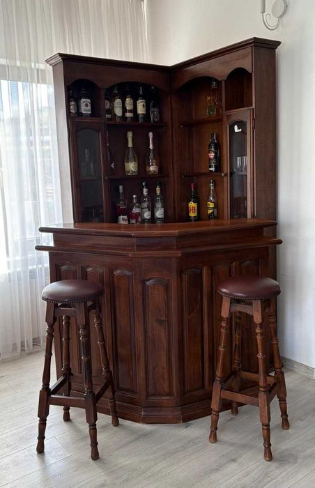 Vand BAR Vintage, PE COLT LEMN Masiv (2 rafturi, tejghea + 2 scaune ...