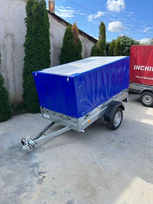 Remorca auto cu prelata 200x108x90 albastra 750kg mono ax Nojorid • OLX.ro