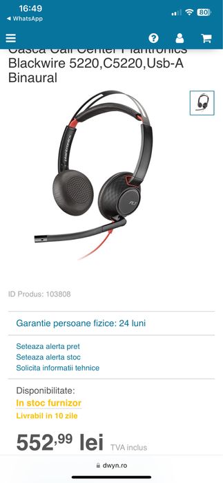 Casti Call Center Plantronics Blackwire C5220 usb Bucuresti Sectorul 6 ...