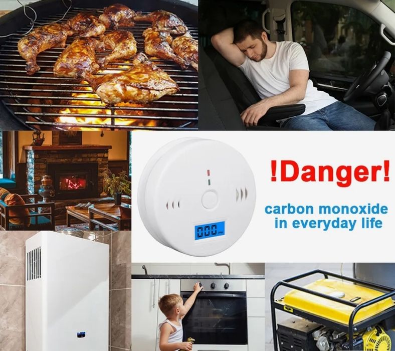Detector de monoxid de carbon, Afisaj digital, Alarma, 11 x 11 x 4 cm ...