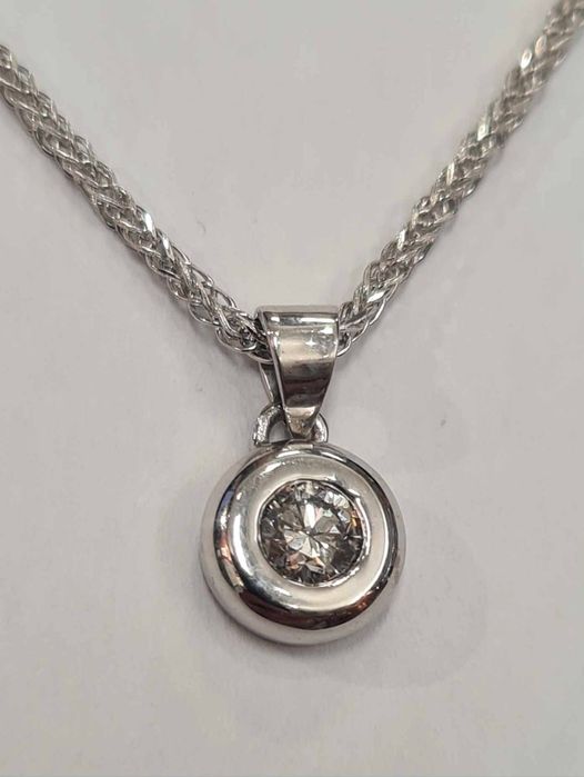 Colier cu pandantiv din aur alb 18k, cu diamant natural, PAU243 ...
