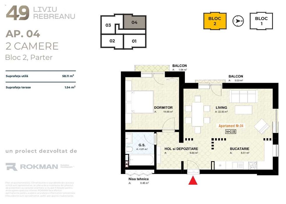 Rokman - Apartament 2 camere 58 mp, Tractorul Brasov • OLX.ro