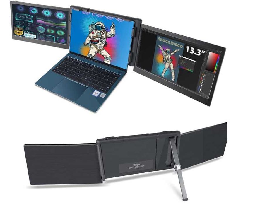 NOU Monitor portabil TeamGee P2 PRO Tri Screen FULL HD IPS Tip C Arad ...