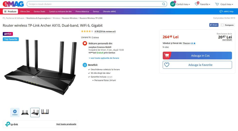 Router wireless TP-Link Archer AX10, Dual-band, WiFi 6, Gigabit Craiova ...