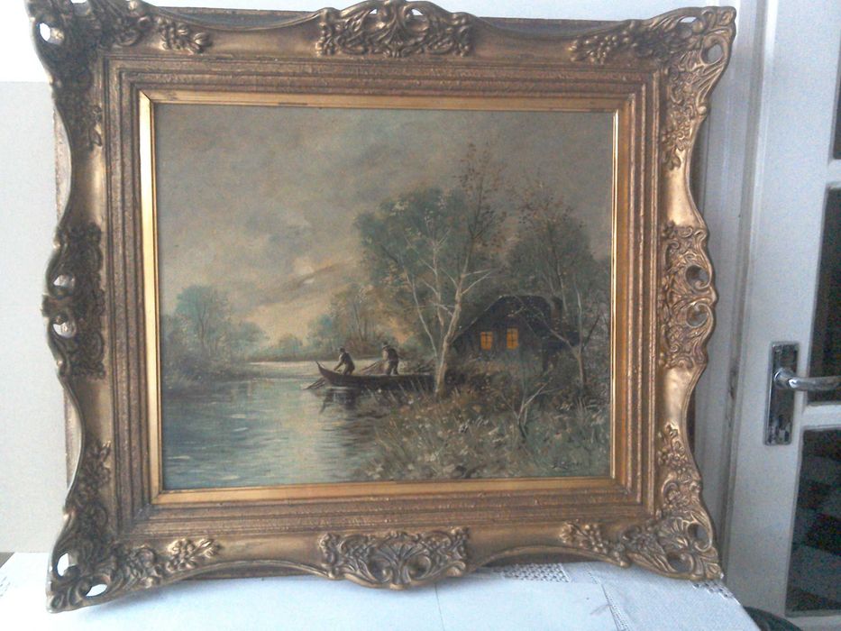 Tablou vechi, pictură flamandă, semnat B. Latner în ramă de epocă, U/C ...