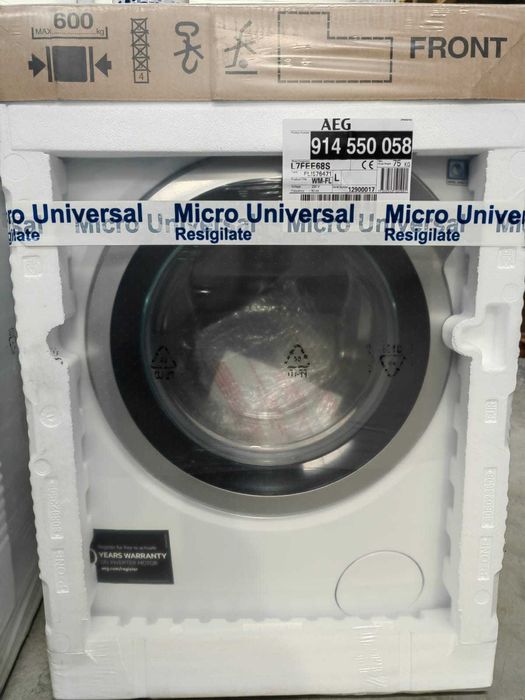 Masina de spalat noua resigilata AEG L7FEE68S, spalare cu abur ...