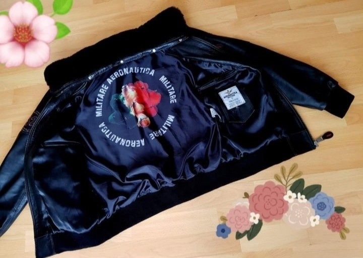 Geaca Aeronautica Militare tip aviator, piele naturala,guler detasabil ...