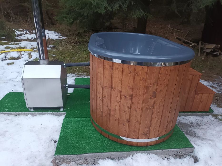 Ciubar fibra sticla oval cu soba exterioara,ofuro, Desag • OLX.ro