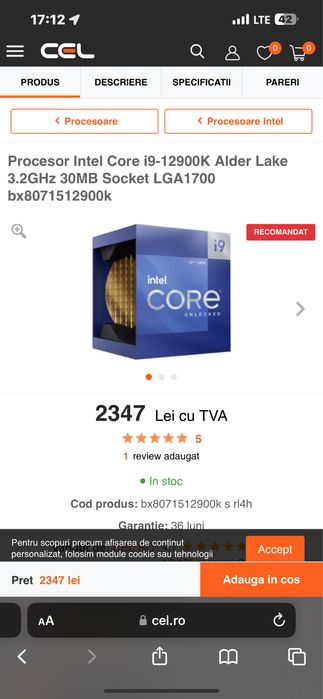 Procesor Intel Core i9-12900K Alder Lake 3.2GHz Cuza Voda • OLX.ro
