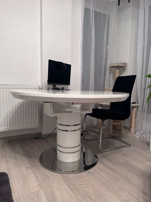 Masa Extensibila Ovala MDF Alb Lucios 120-160x120 cm Bucuresti Sectorul ...