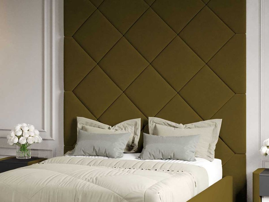 Pat Tapitat cu Panou Inalt C1 Dubai Verde Velluto 35 cu somiera fixa ...