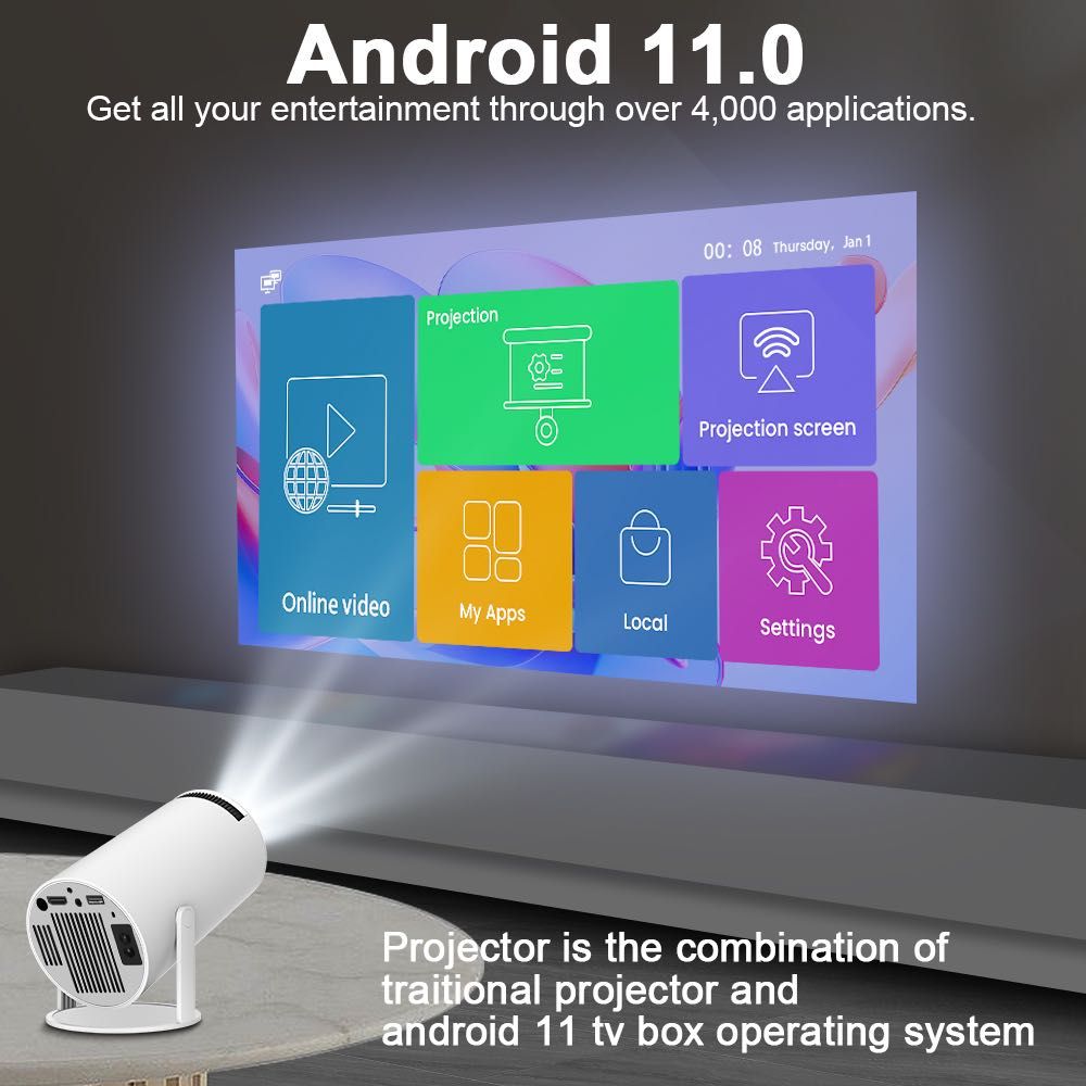 АНДРОИД Смарт Проектор/Домашно Кино - FULL HD / 4K / Bluetooth / Wi-Fi ...