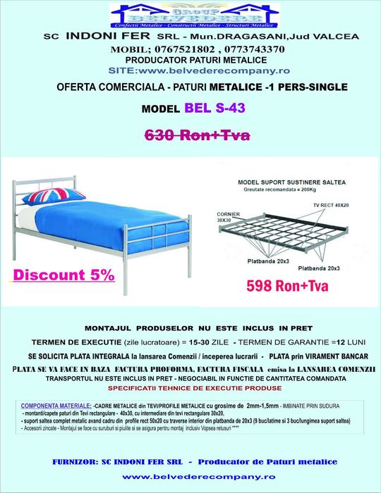 Pat Metalic o persoana - rezistent si durabil - Oferta Promotionala ...