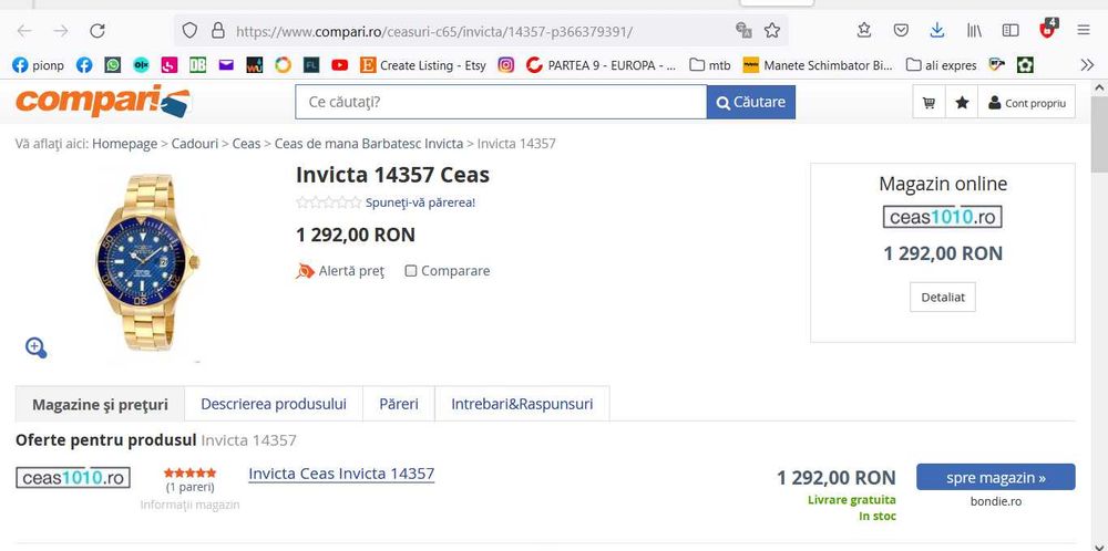 Ceas Invicta Men's 9312 Pro Diver Gold Rolex Citizen Brasov • OLX.ro