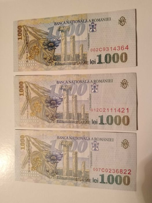 6 bancnote de 1000 de lei, emise de BNR in 1998 Bucuresti Sectorul 3 ...