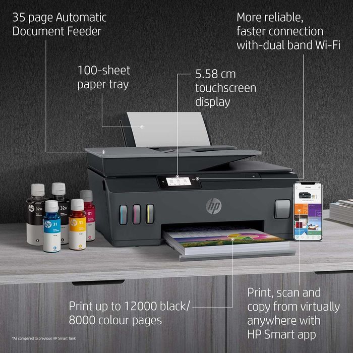 Hp Smart Tank 570 Wireless All-in-One, зареден 8000 цветно 12000 черно ...