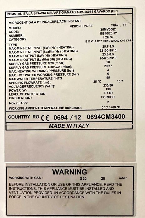 Centrala termica gaz ROMSTAL VISION II 24 SE Bucuresti Sectorul 4 • OLX.ro