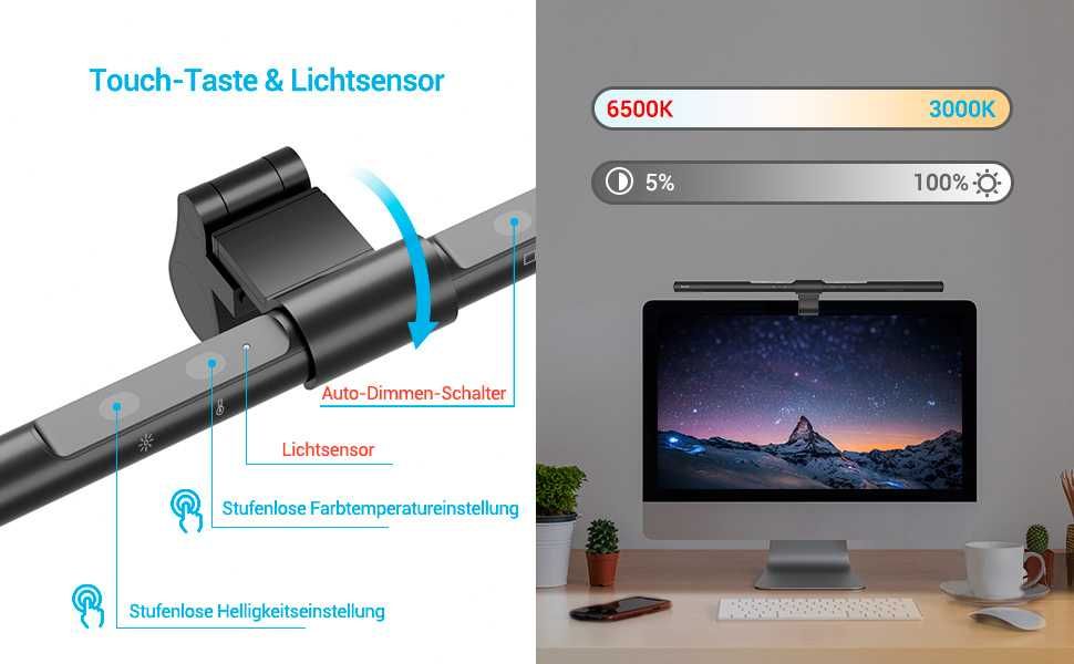 Lampa LED pentru monitor 3 în 1 Touch , lumina reglabila nou cutie Iasi ...