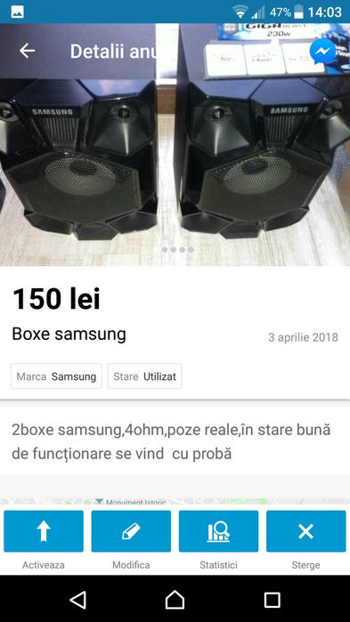 2 boxe Samsung 230w 4 ohms Iasi • OLX.ro