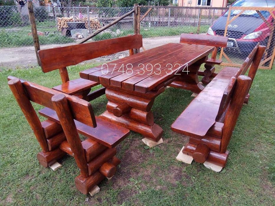 Masa scaune bănci gradina lemn masiv Ghimpati • OLX.ro
